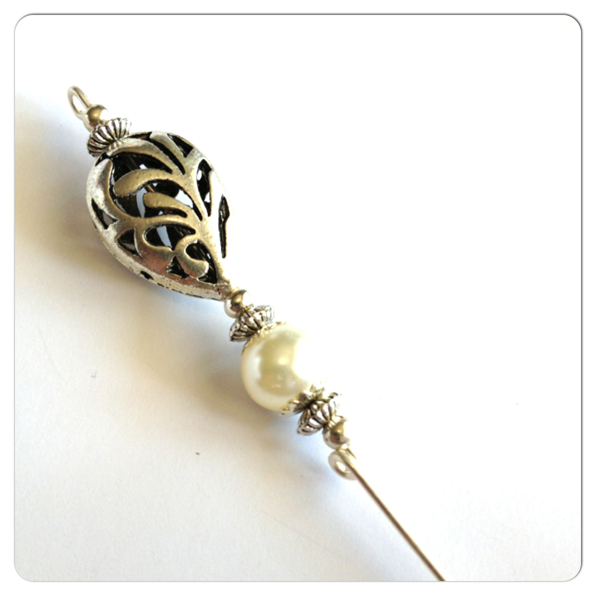 Ivory Pearl Hat Pin Vintage Antique Style Glass 5 And Pin Protector