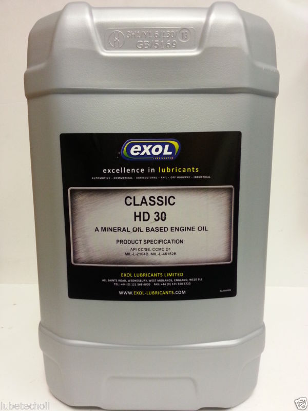 EXOL CLASSIC HD ENGINE OIL SAE 30 20 LITRES FOR LAWNMOWERS VINTAGE ...